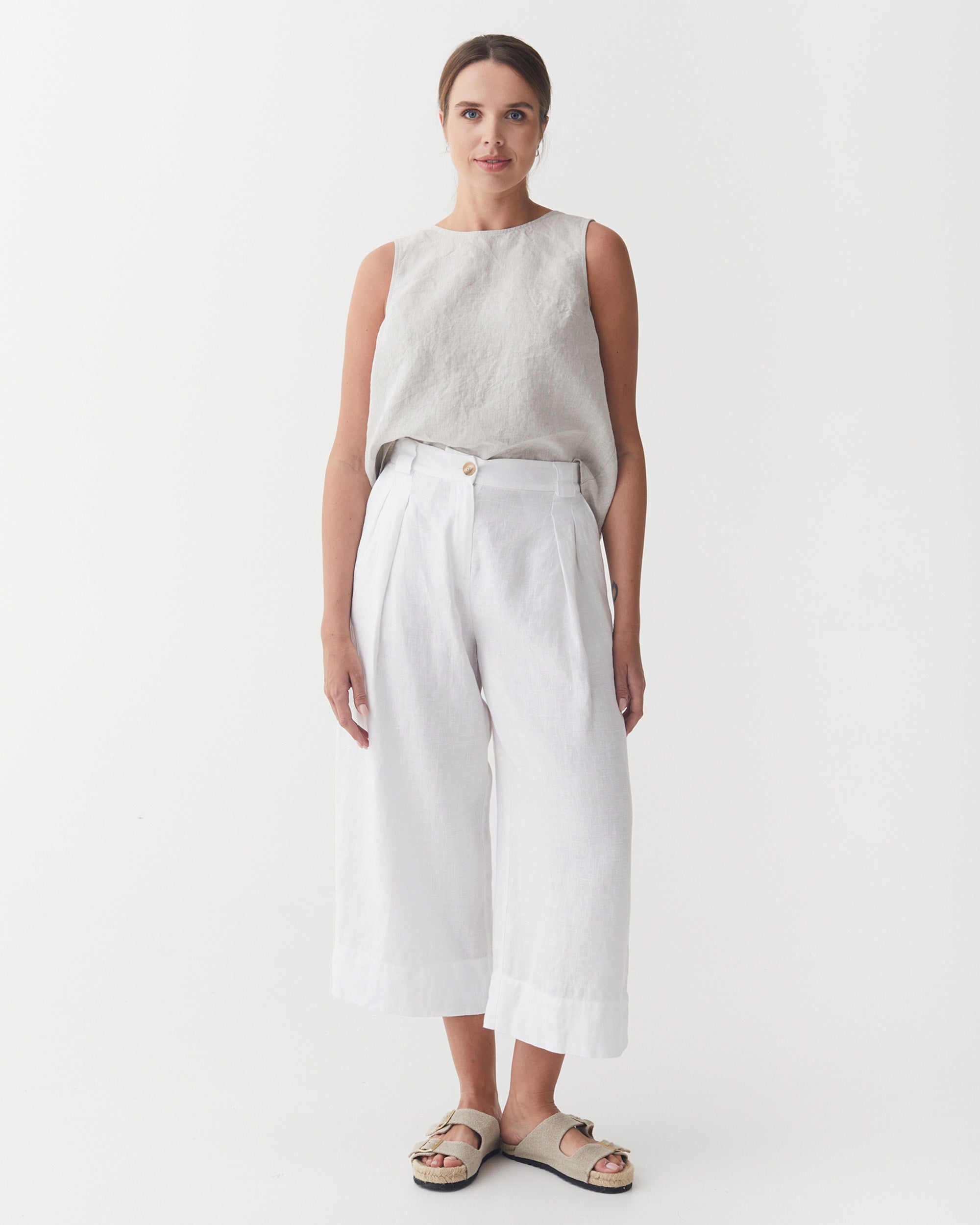 Cropped Linen Pants ISCHIA in White | MagicLinen
