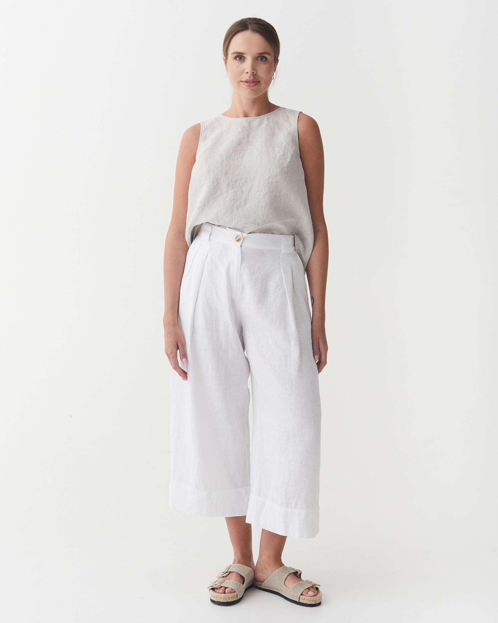 Cropped Linen Pants ISCHIA in White | MagicLinen