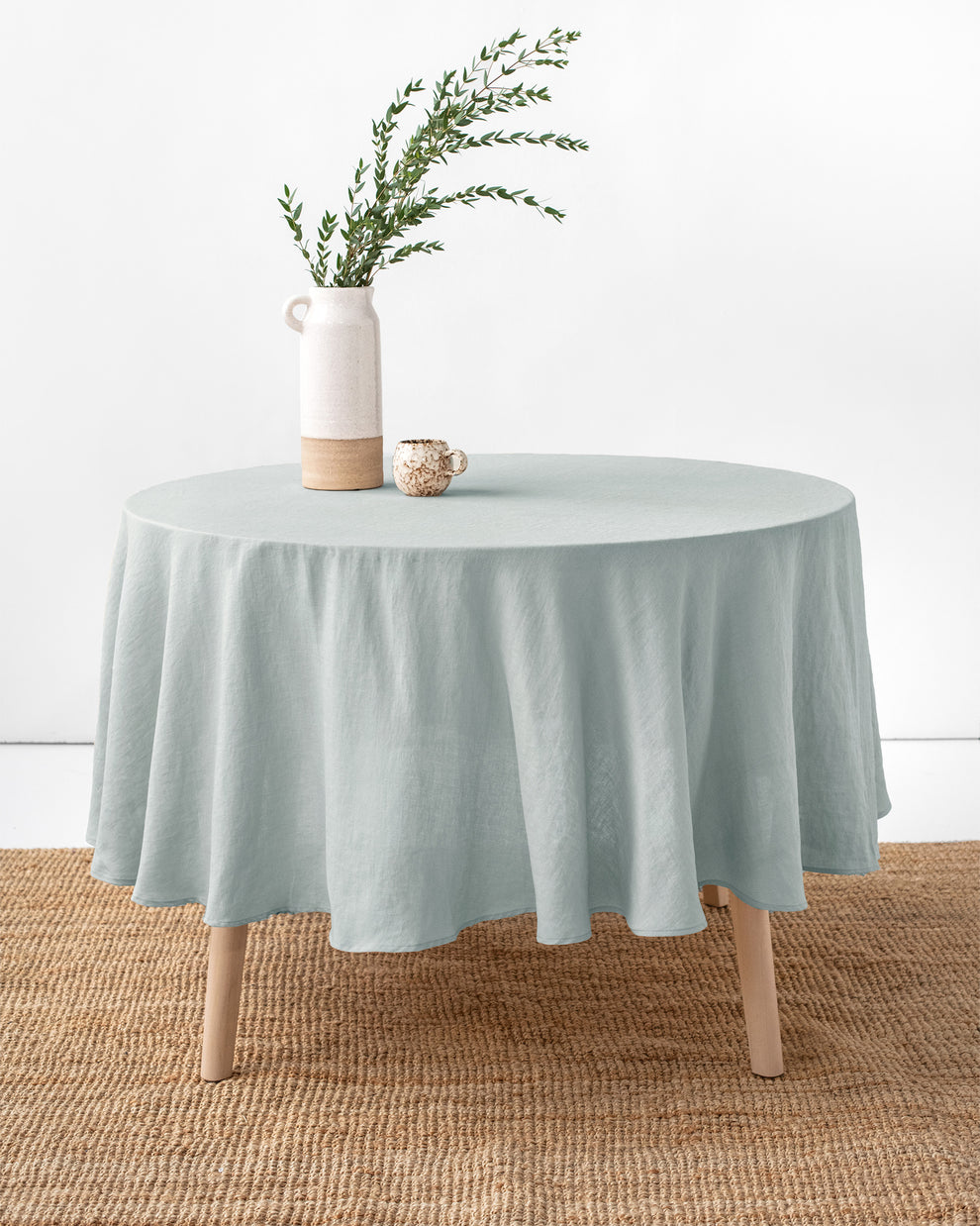Round Linen Tablecloth in Dusty blue | MagicLinen