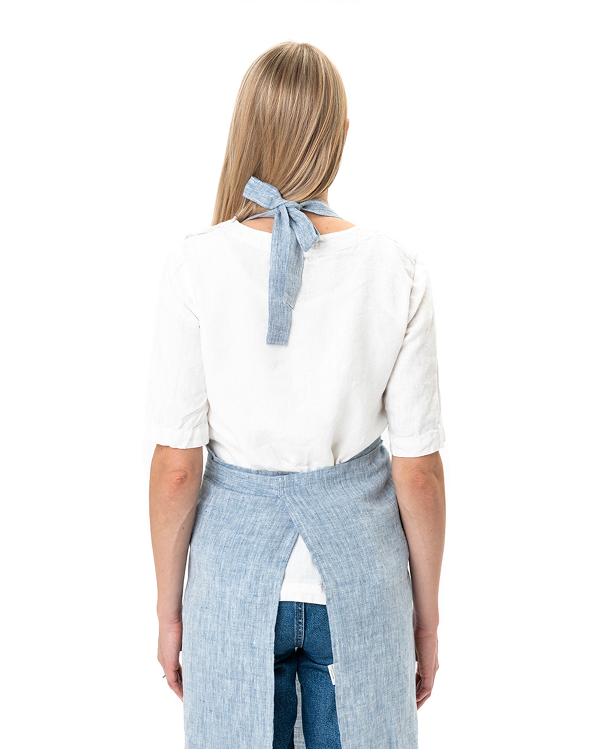 Linen bib apron in Blue melange | MagicLinen