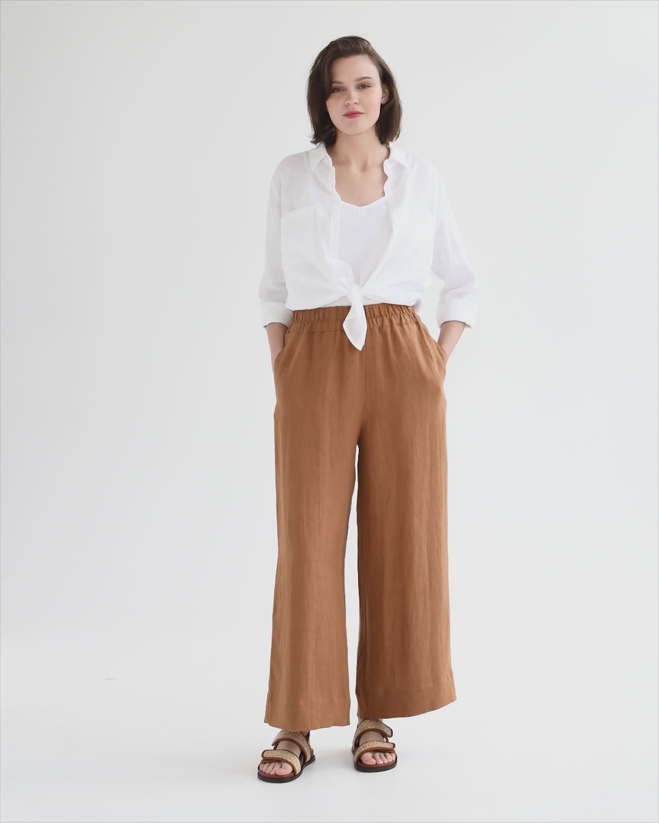 Wide Leg Linen Pants ALCUDIA in Cinnamon | MagicLinen