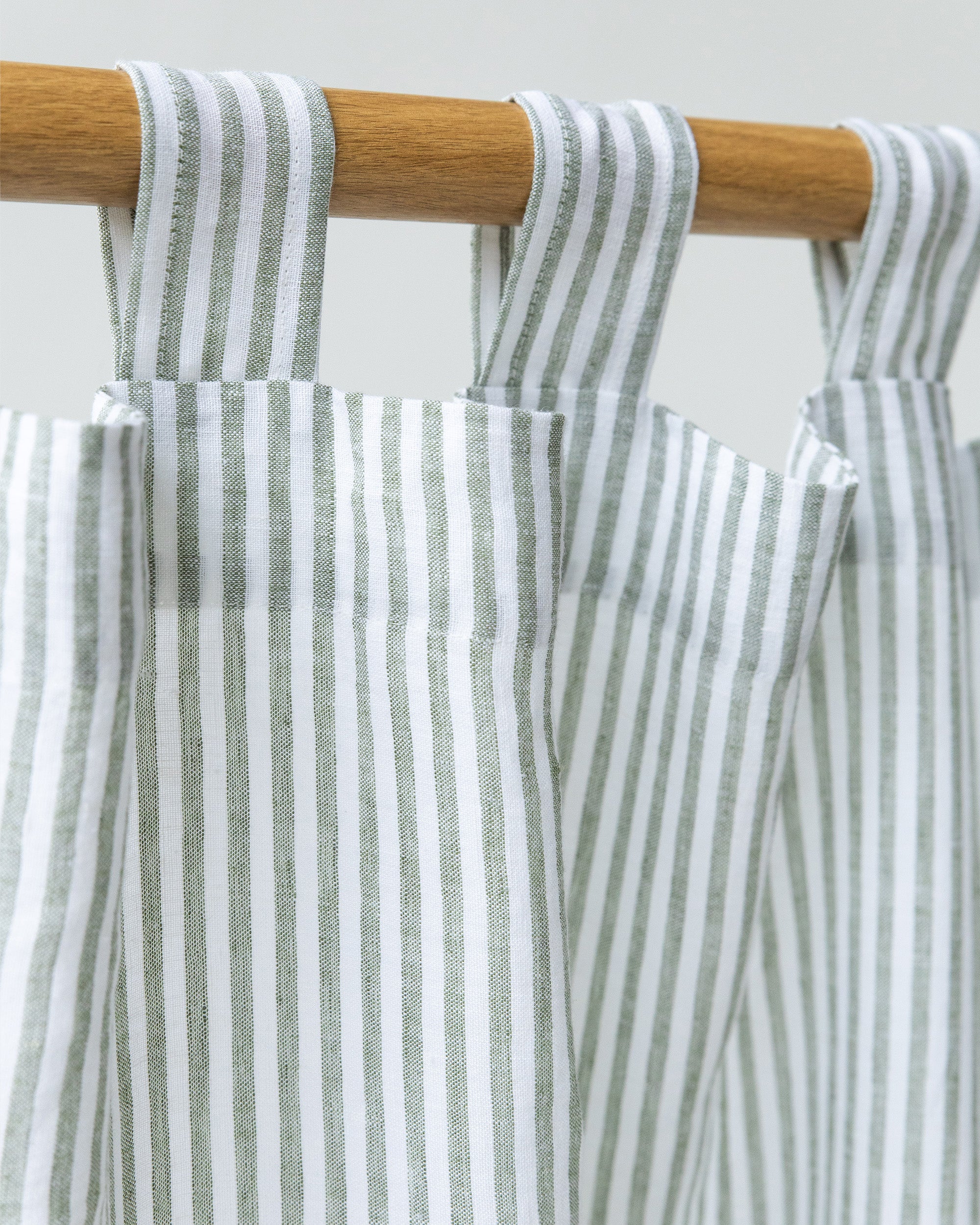 Tab Top Linen Curtain Panel in Striped in Forest Green | MagicLinen