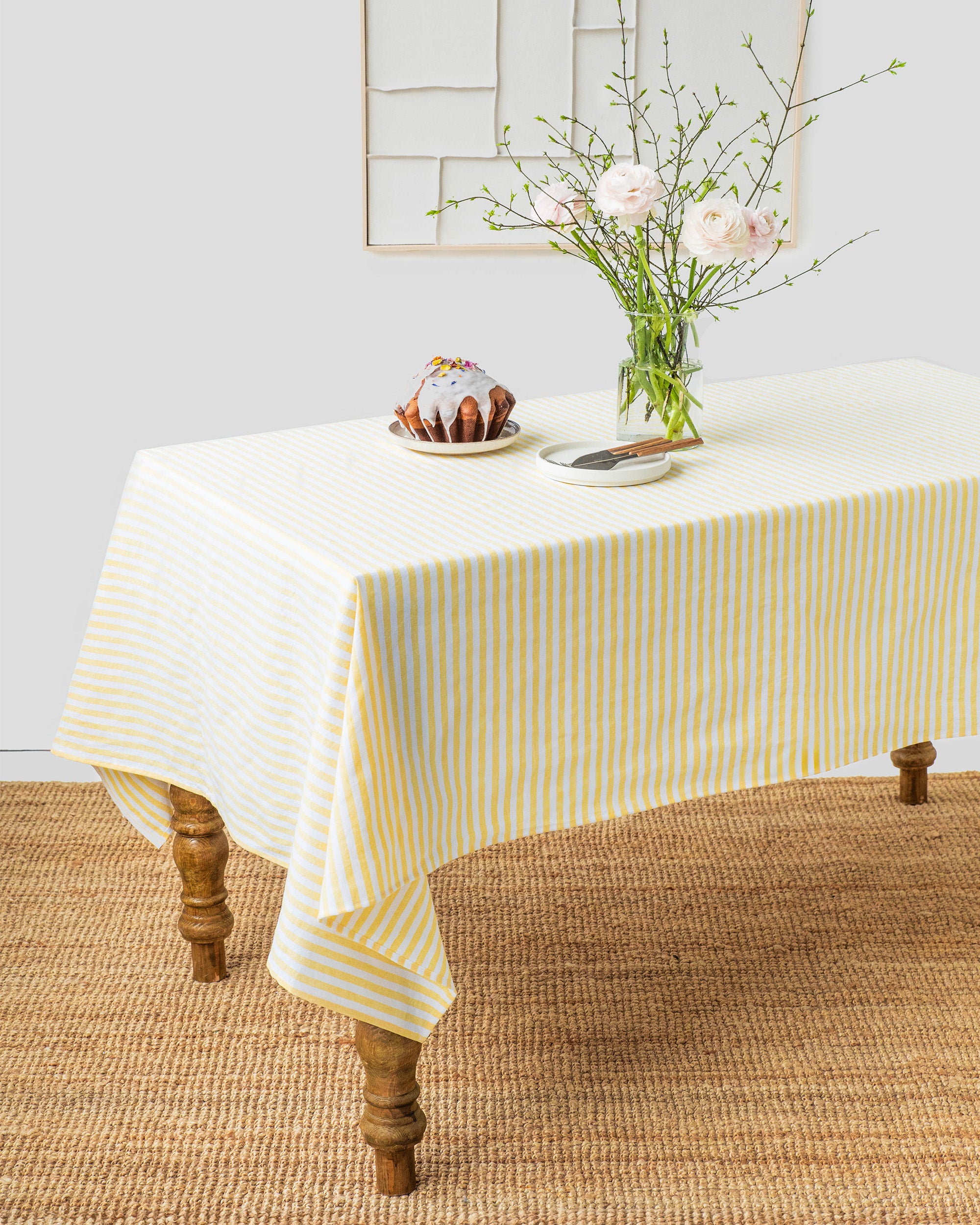Striped yellow Linen Tablecloth | MagicLinen