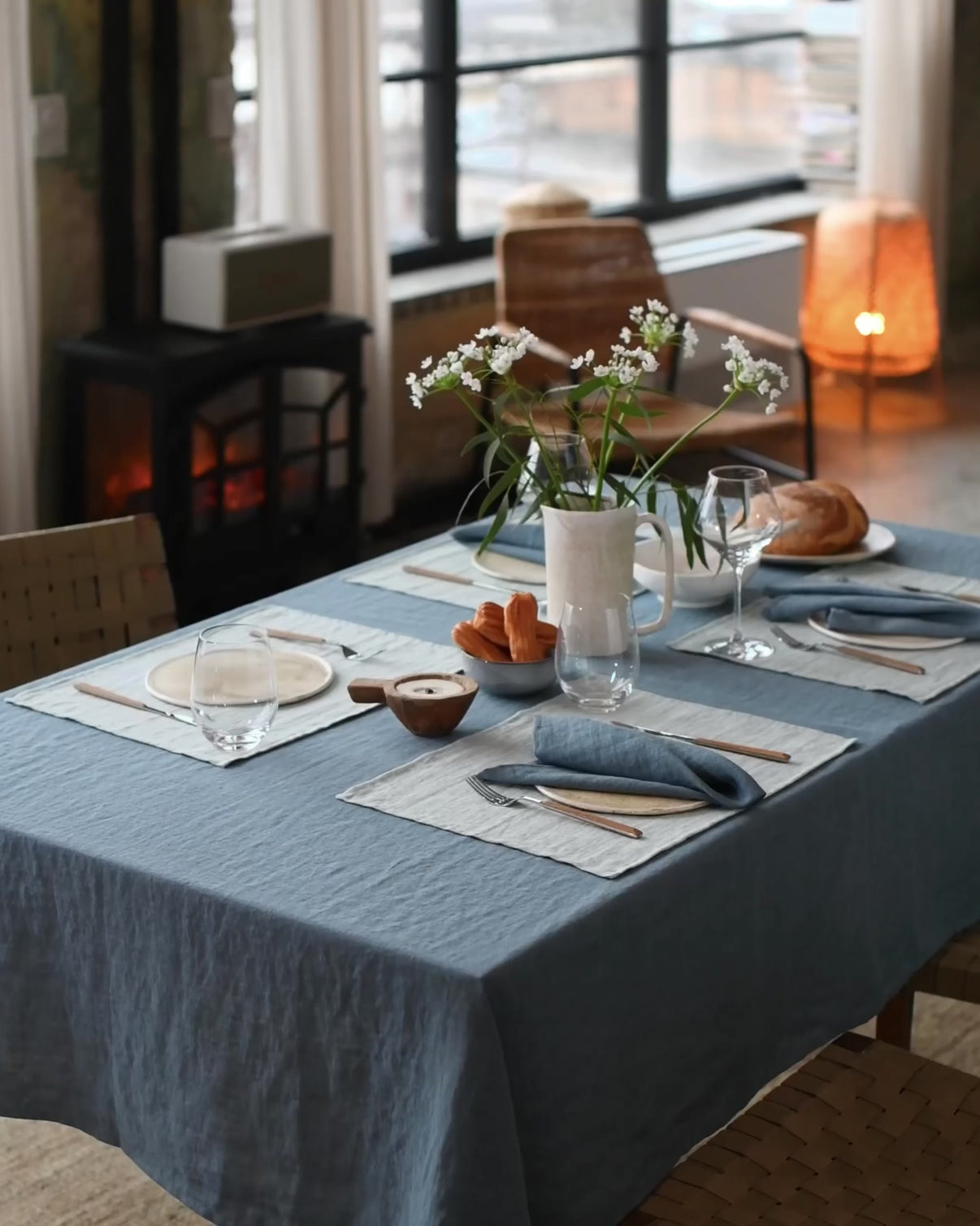 Gray Blue Linen Tablecloth | MagicLinen