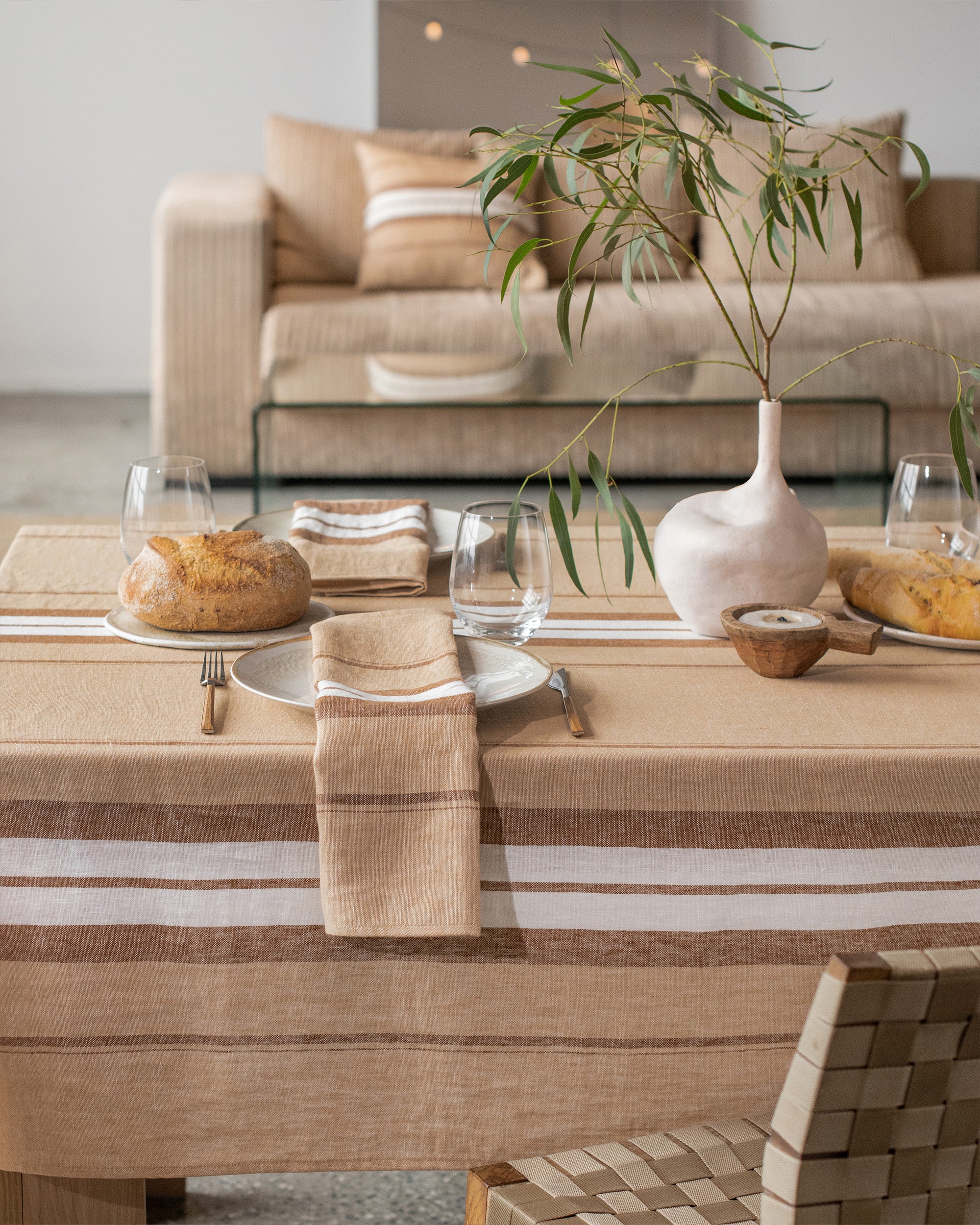 French Striped Linen Tablecloth | MagicLinen