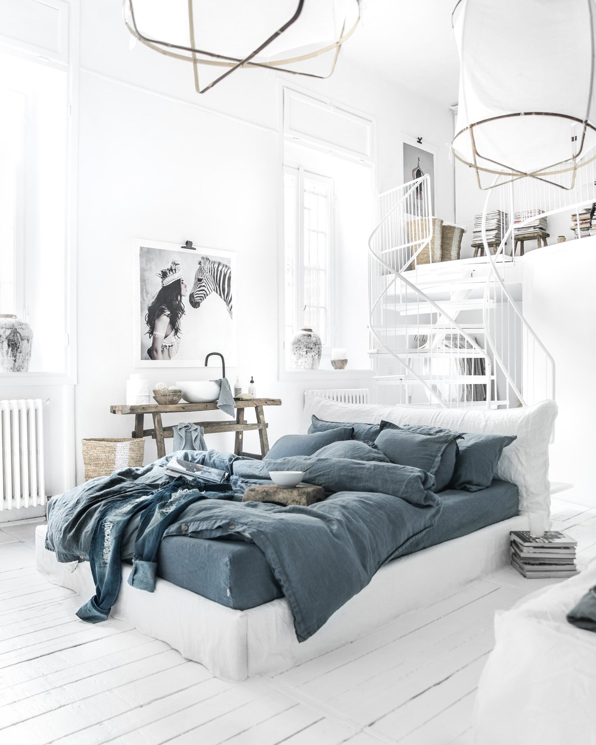 Grey Blue Linen Fitted Sheet | MagicLinen