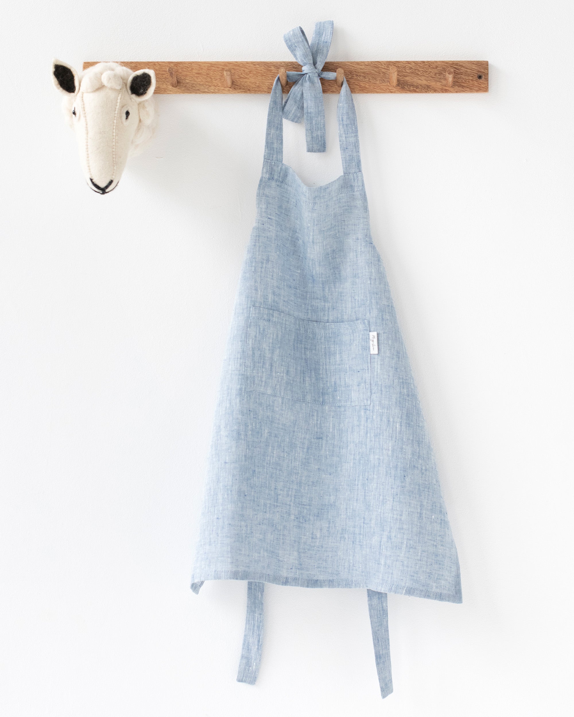 Linen apron for kids in Blue melange | MagicLinen