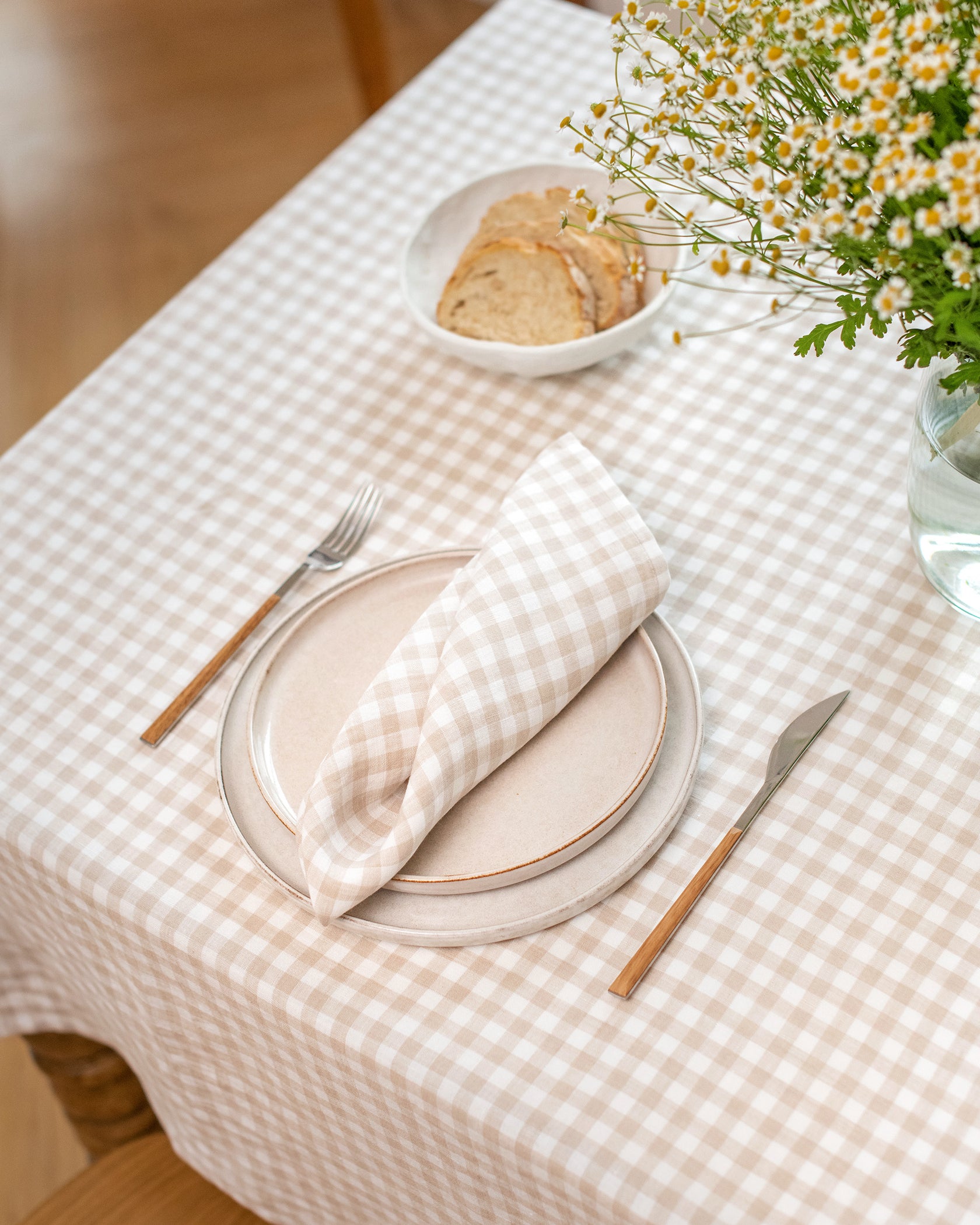 Natural Gingham Linen Tablecloth | MagicLinen