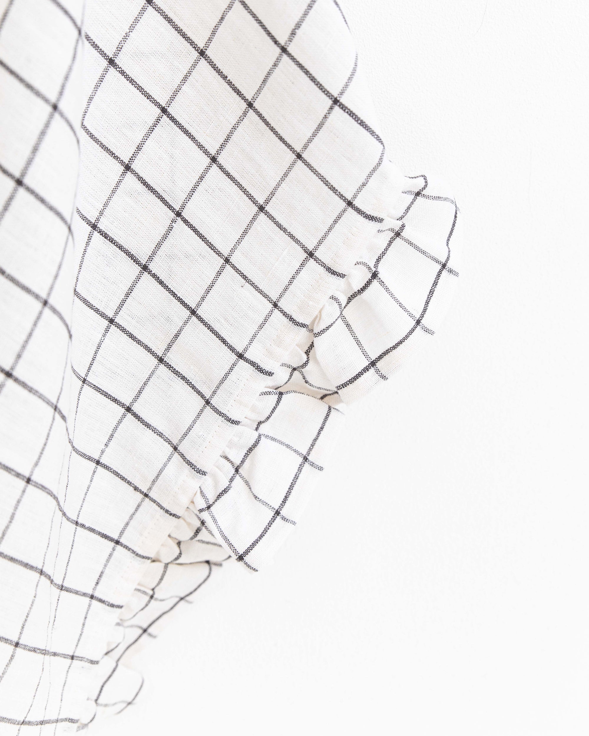 Ruffle Linen Dish Towel Various Options in Charcoal grid | MagicLinen